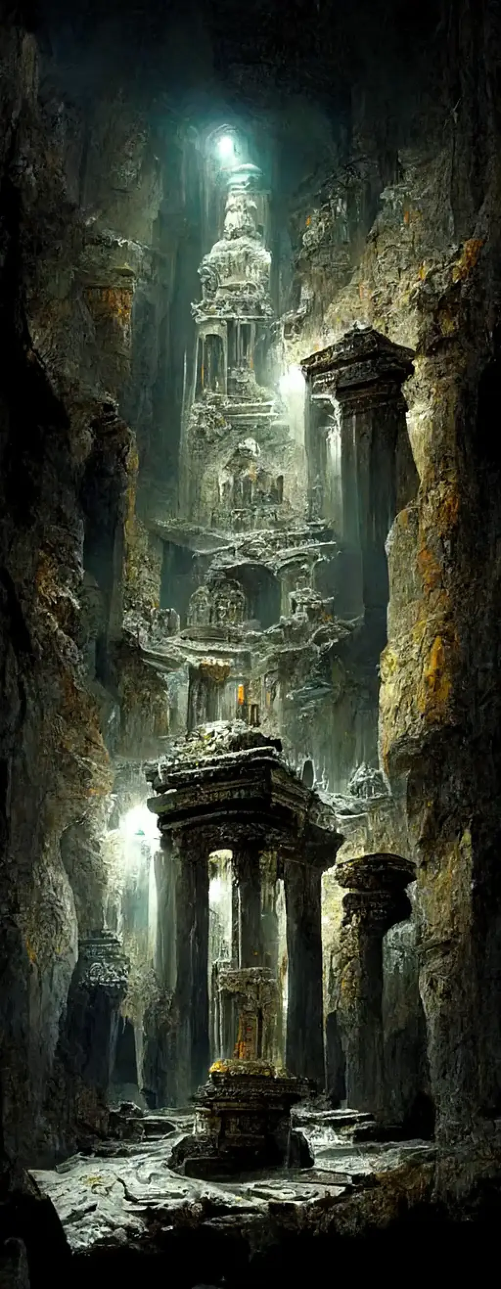 underground temple, dark caver【Midjourney中国】