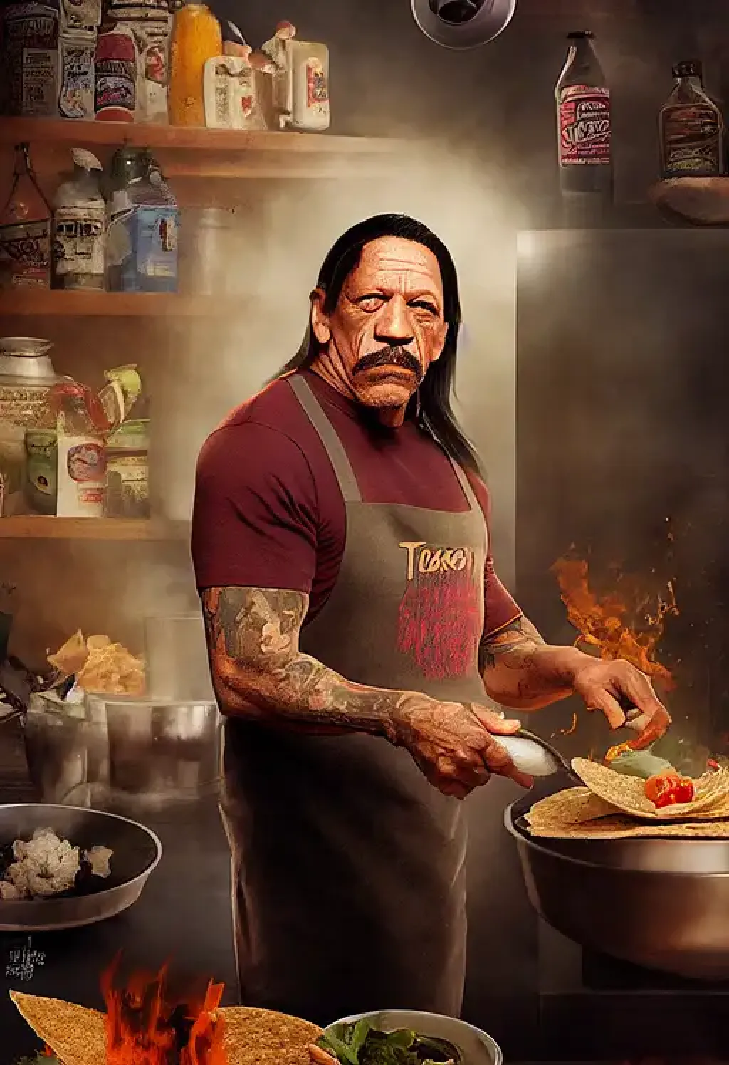 Danny trejo making tacos, movi【Midjourney中国】