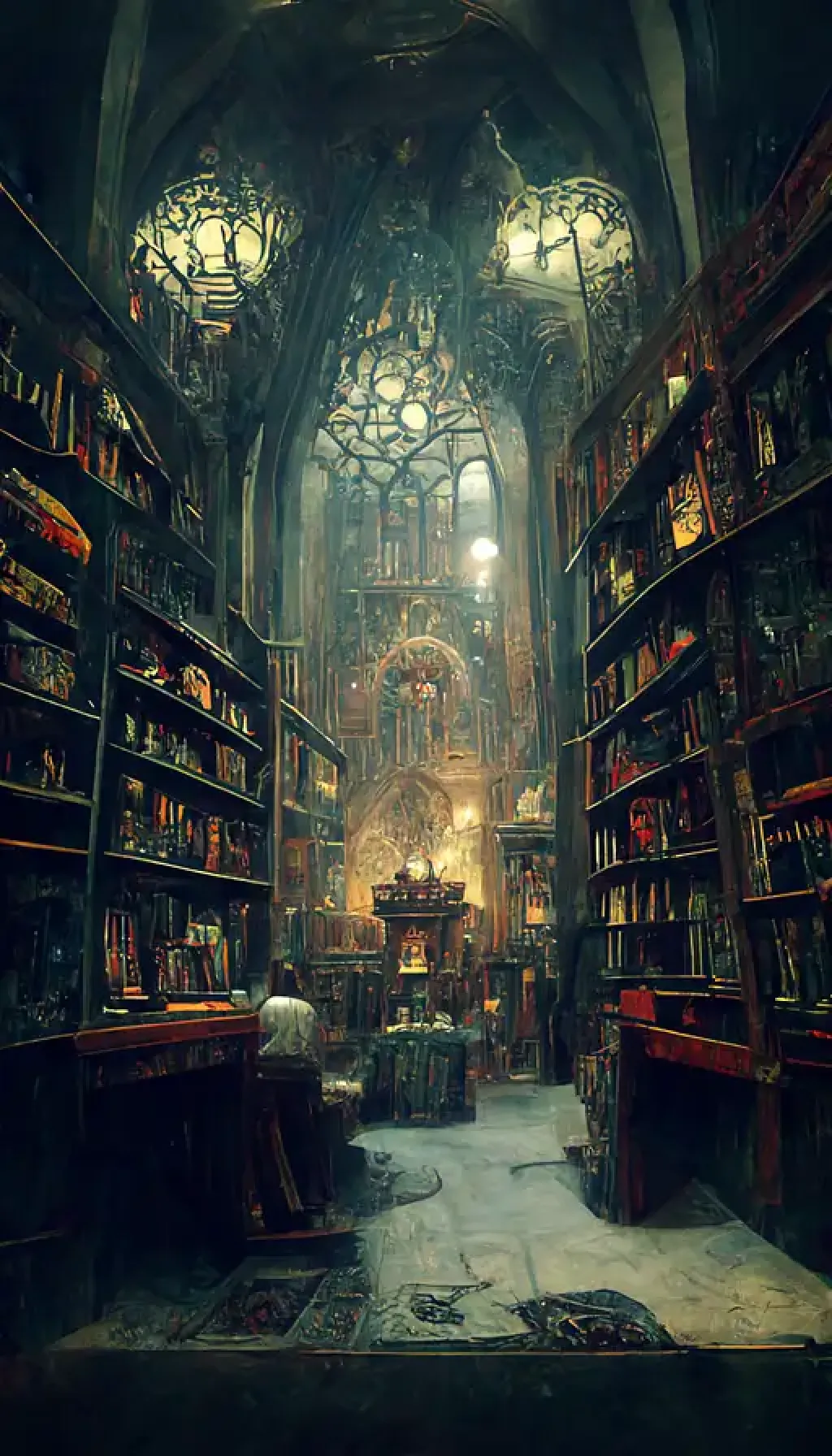 library environment, gothic in【Midjourney中国】