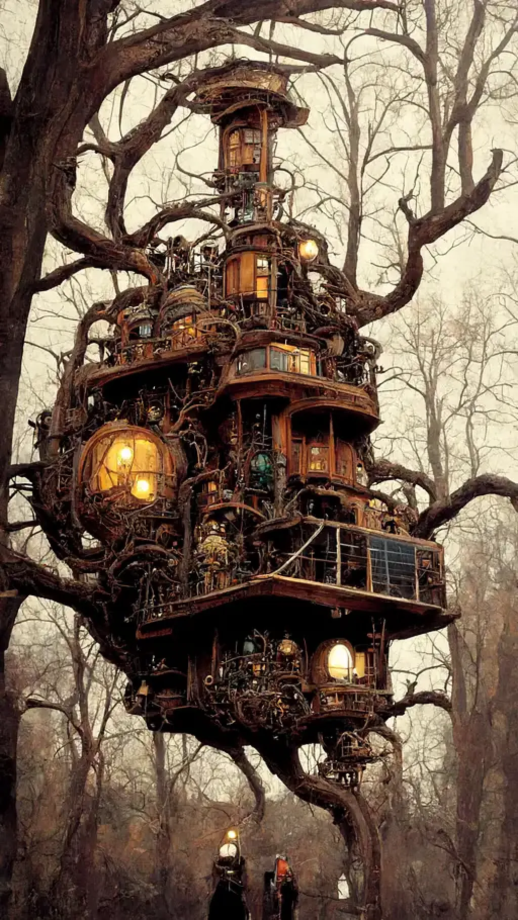 steampunk treehouse, forestpun【Midjourney中国】