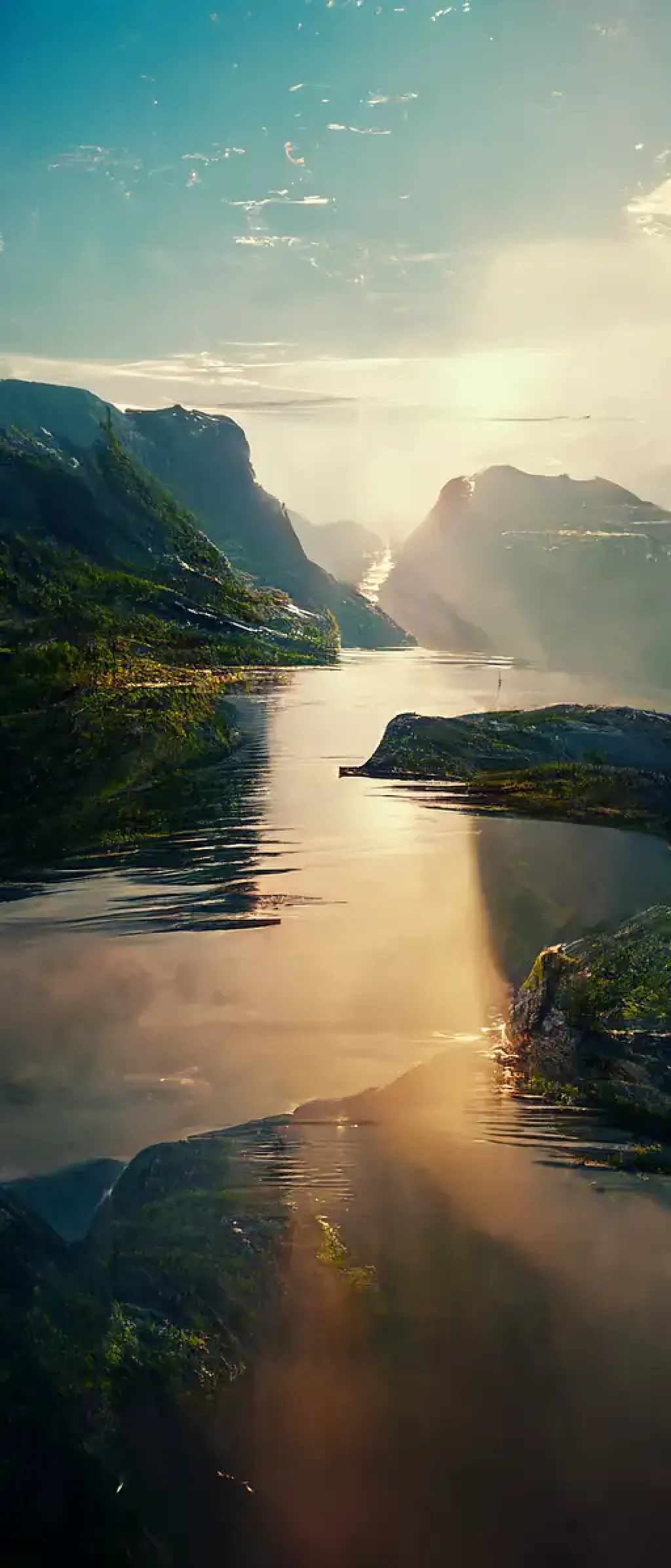 Nordic fjord in the summer mor【Midjourney中国】