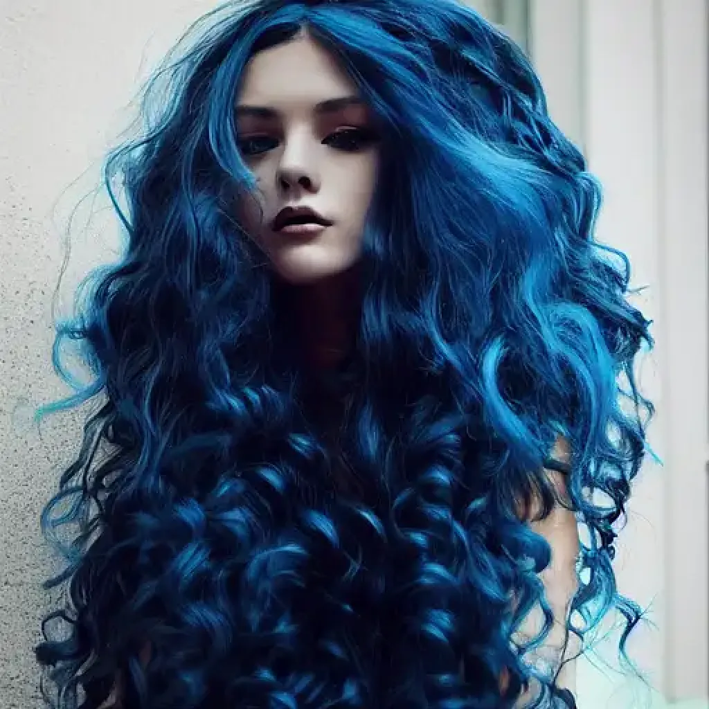 gorgeous hair woman, long blue【Midjourney中国】