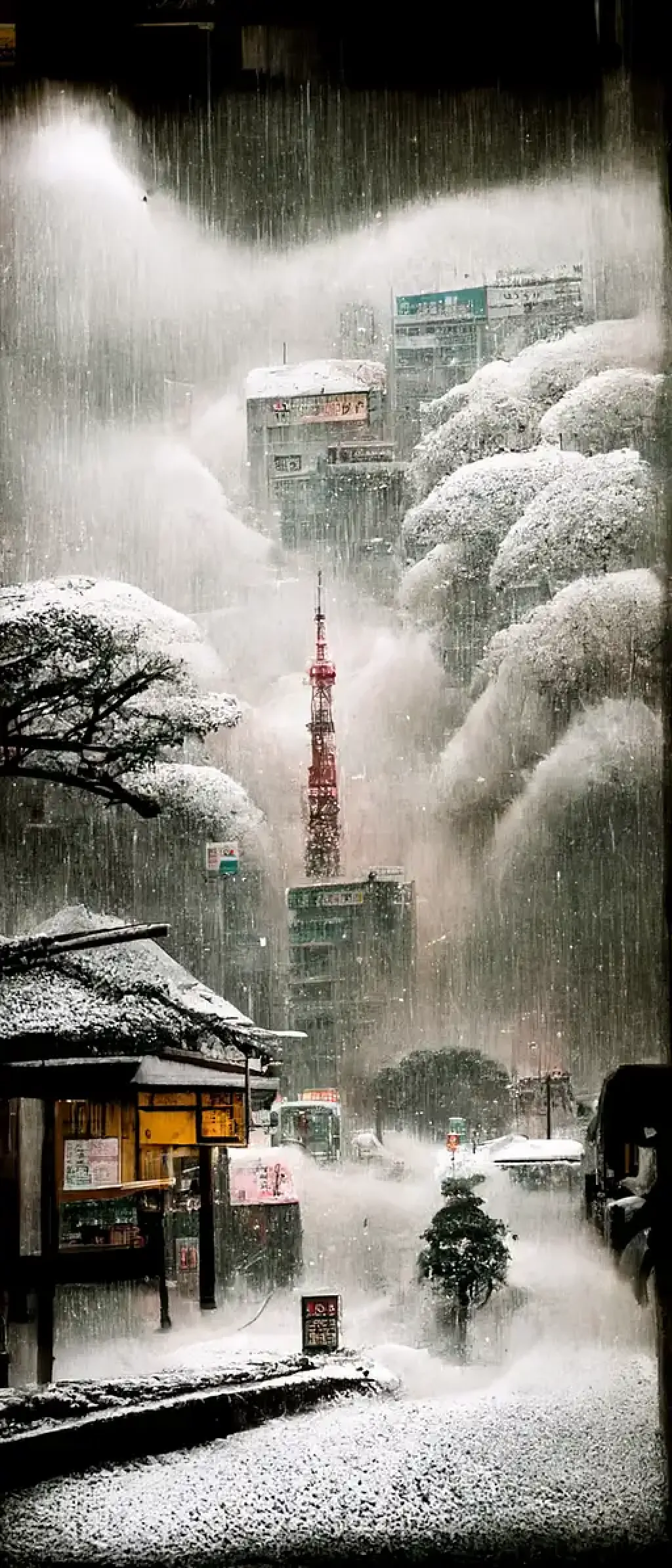 dramatic snow storm in Tokyo —【Midjourney中国】