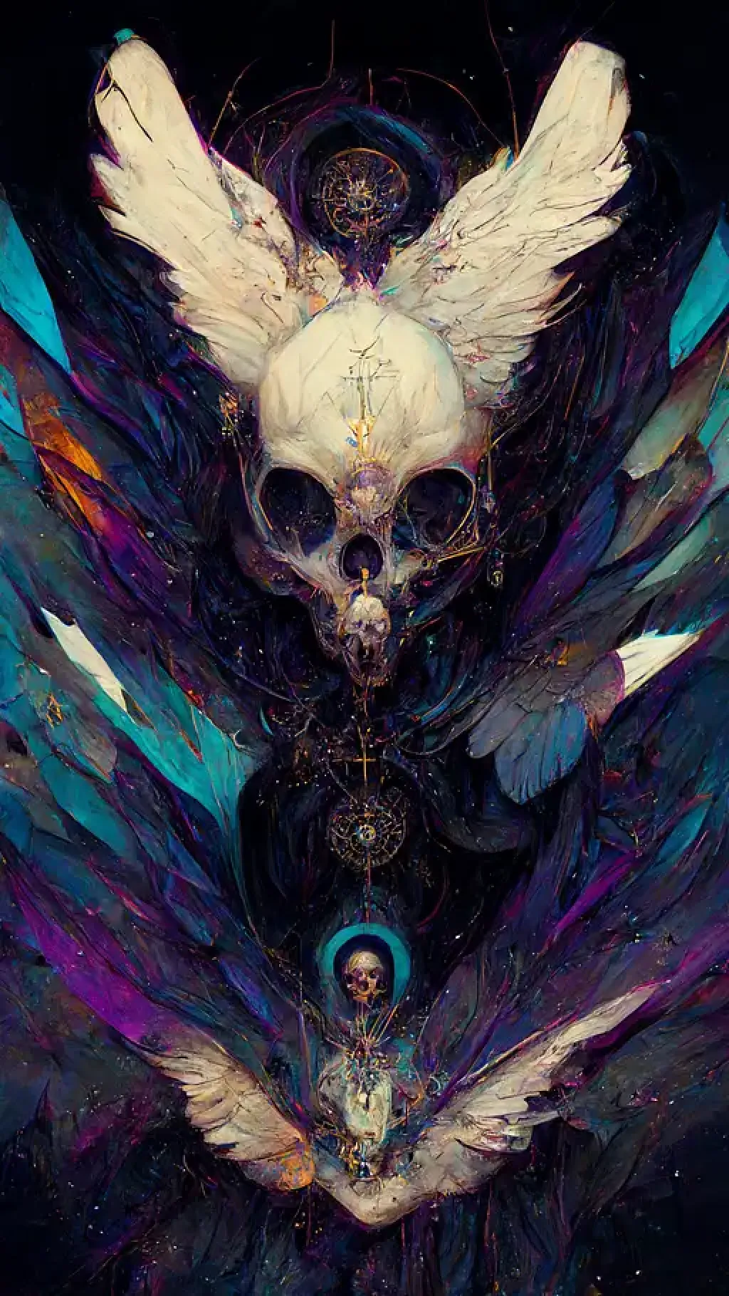 dark aether, angel wings, skul【Midjourney中国】