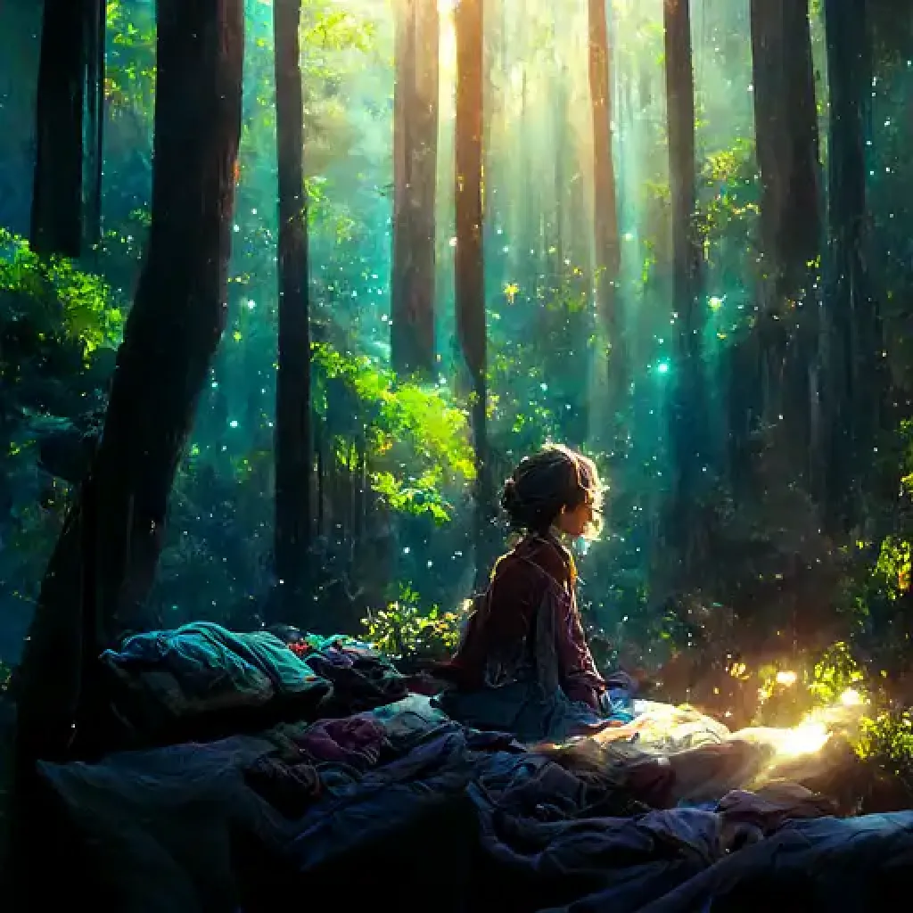Magical Forest, Girl Sleeping 【Midjourney中国】
