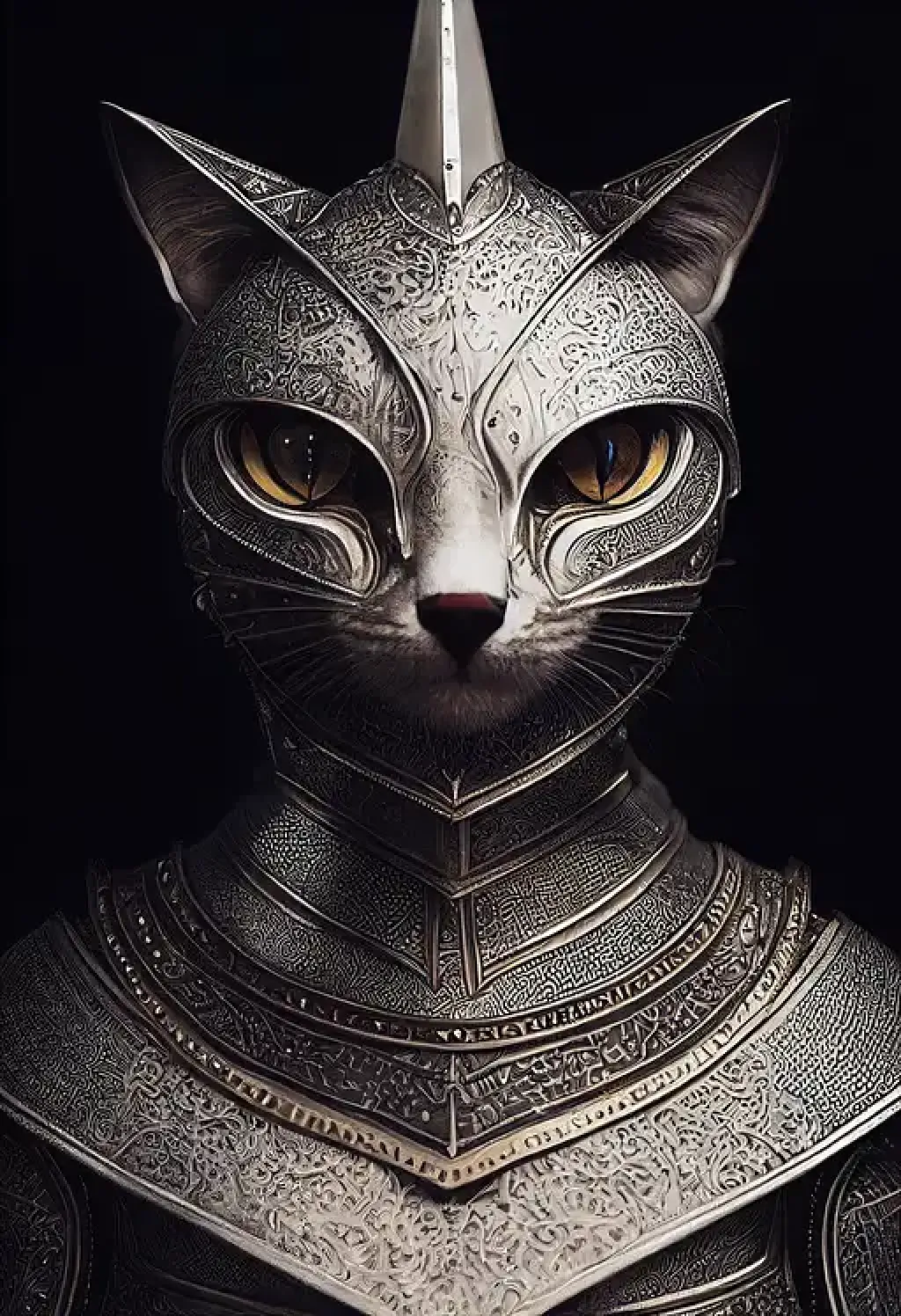 Cat knight, portrait, finely d【Midjourney中国】