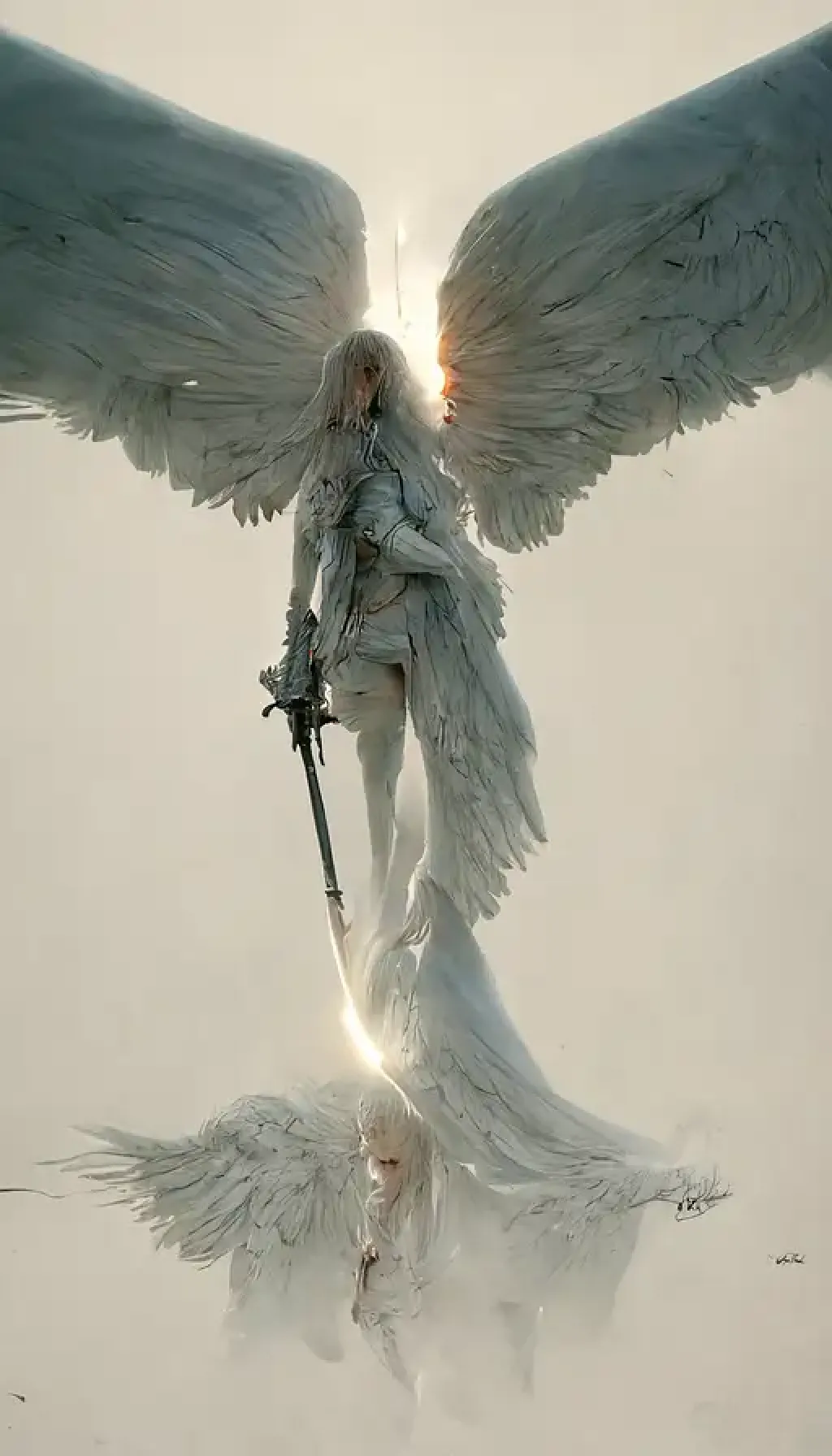 winged angel, glowing white, e【Midjourney中国】