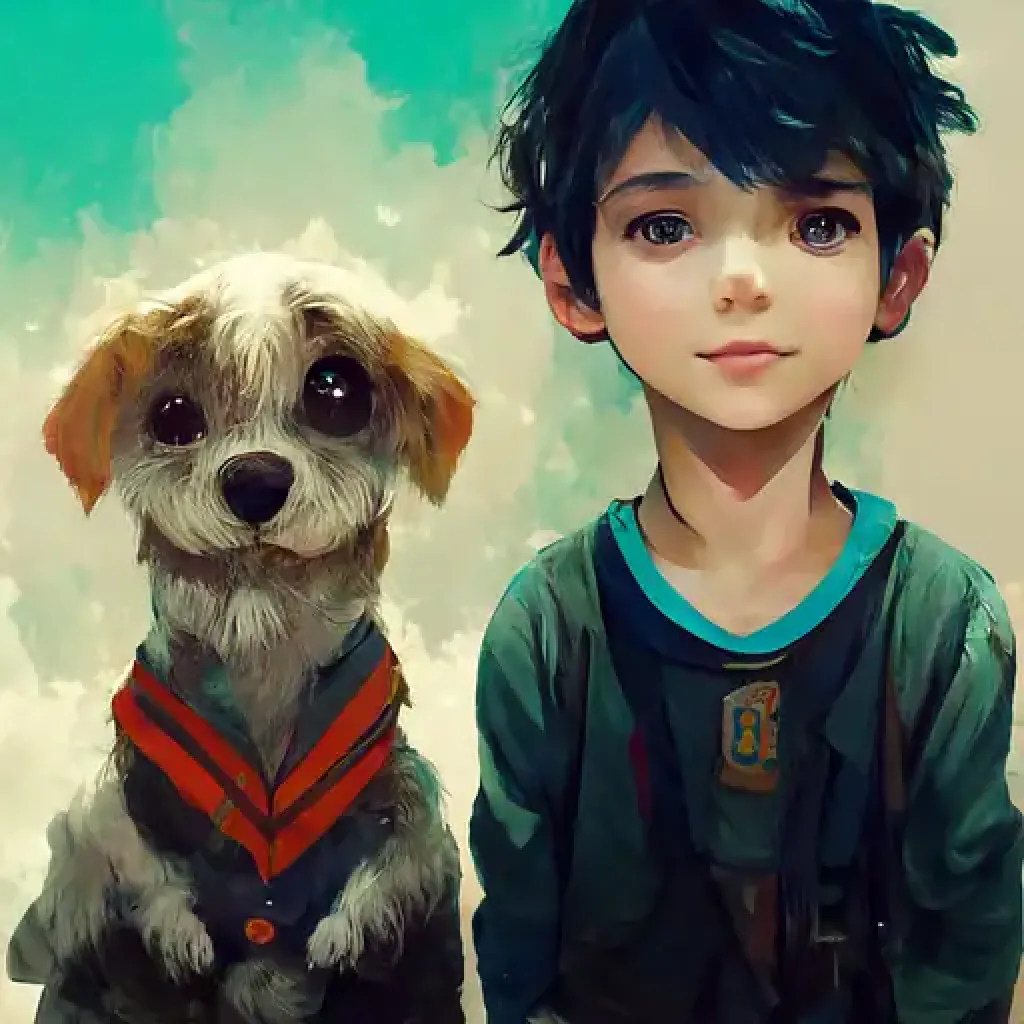 anime boy and his dogMidjourne【Midjourney中国】