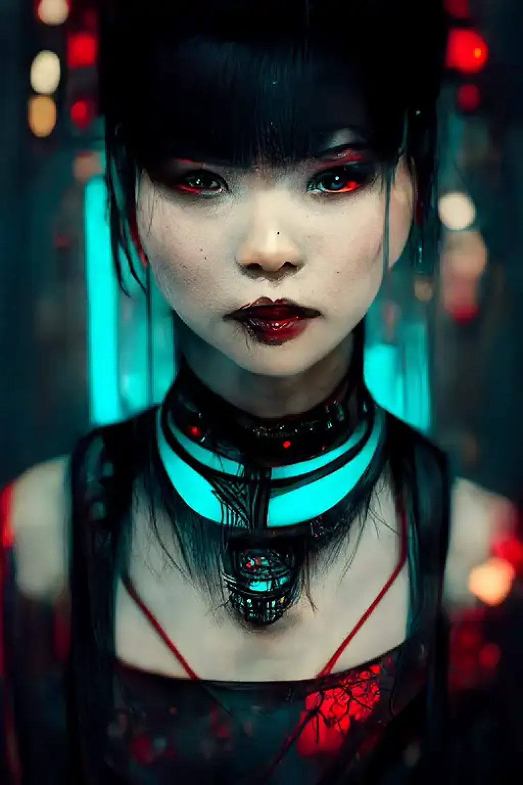 asian goth in shinjuku, dark d【Midjourney中国】