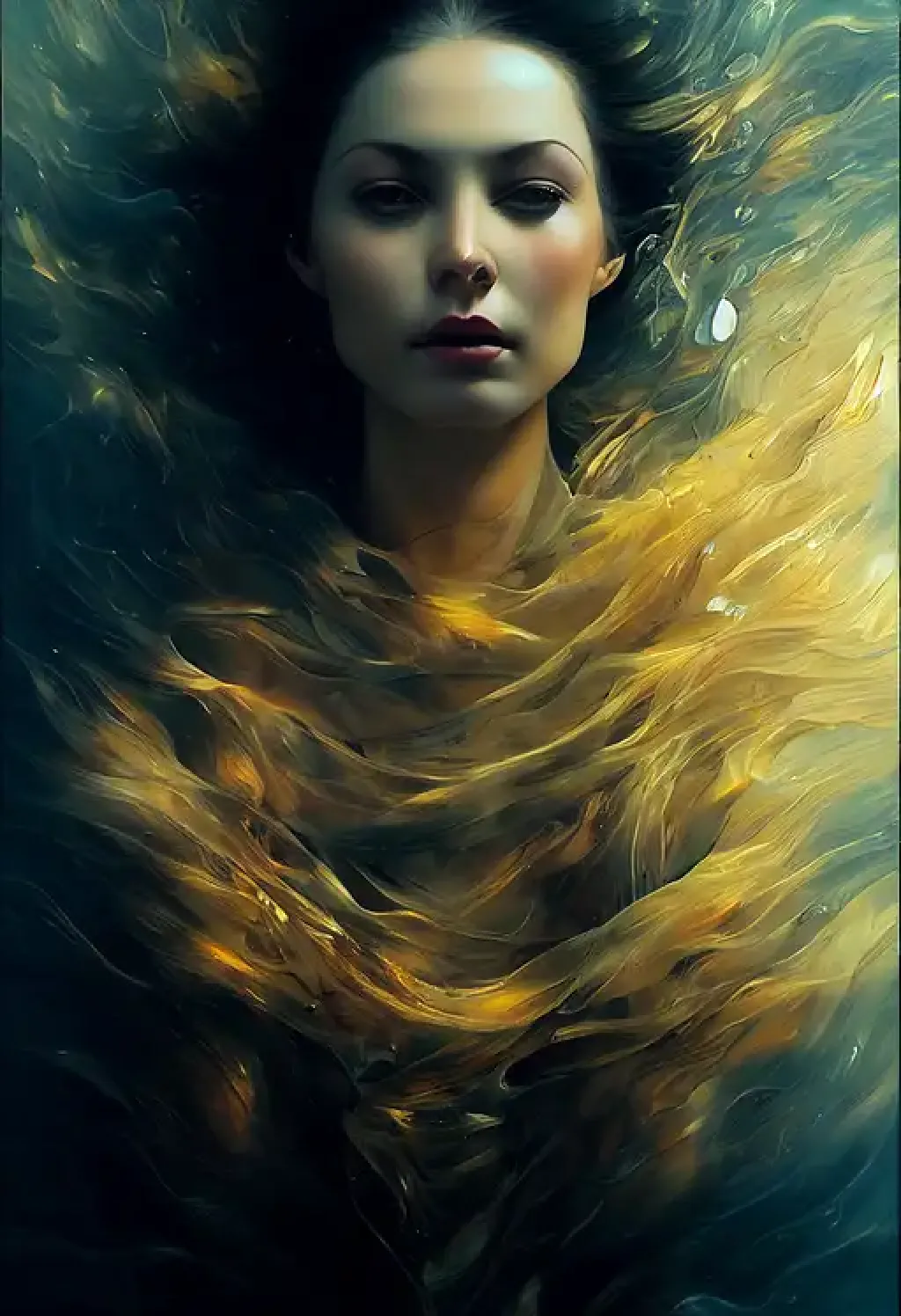 Woman dissolving into liquid o【Midjourney中国】