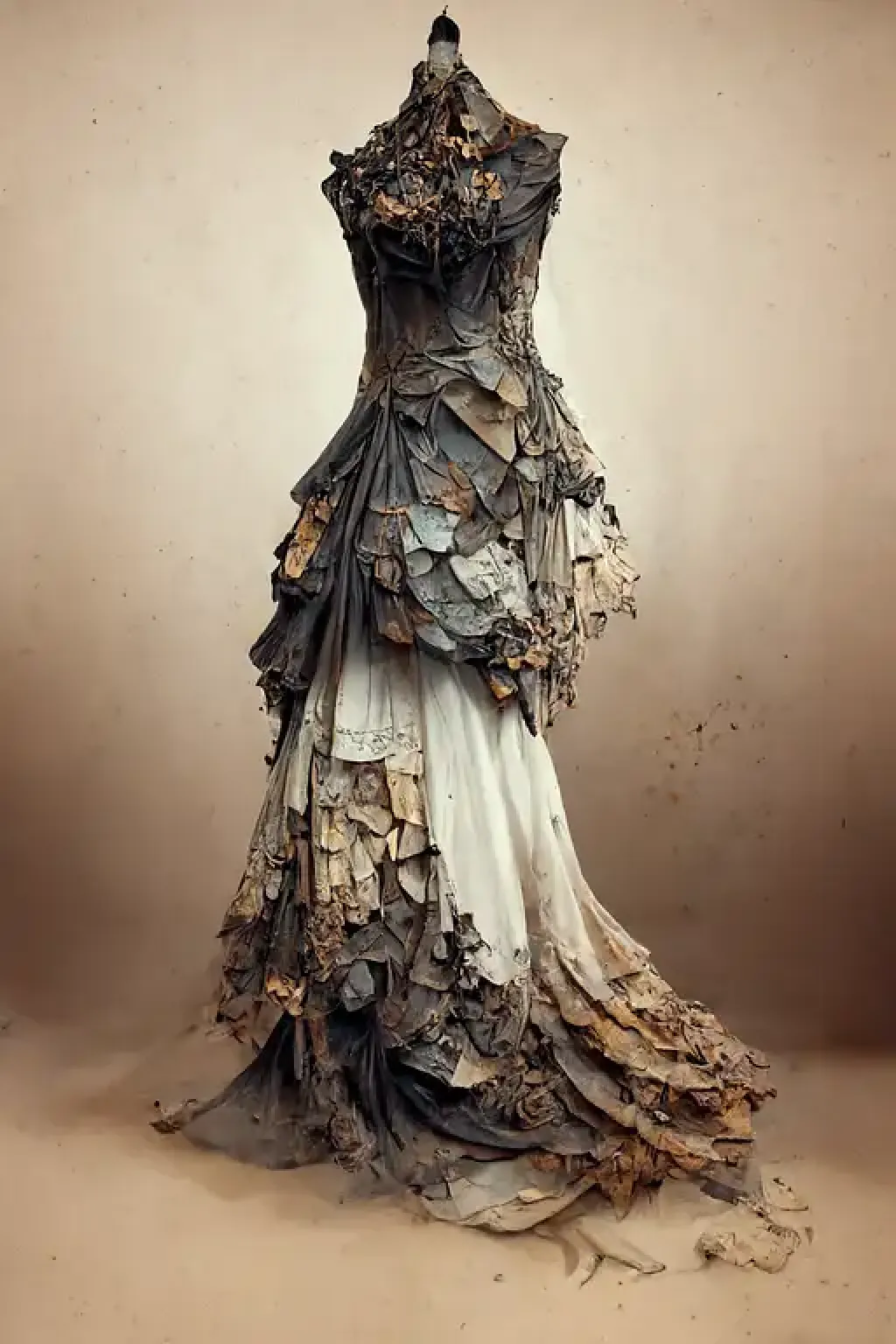Torn wedding dress made of bur【Midjourney中国】