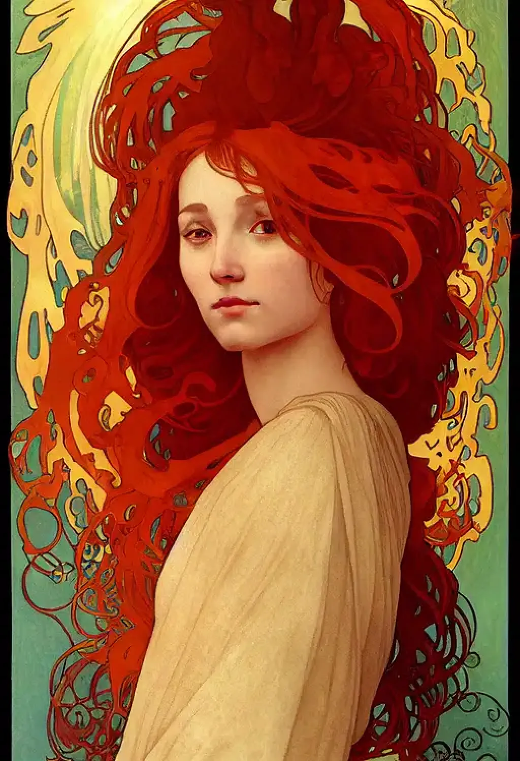 fiery phoenix haired goddess w【Midjourney中国】