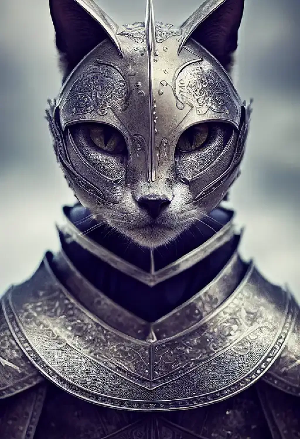 kneeling cat knight, portrait,【Midjourney中国】