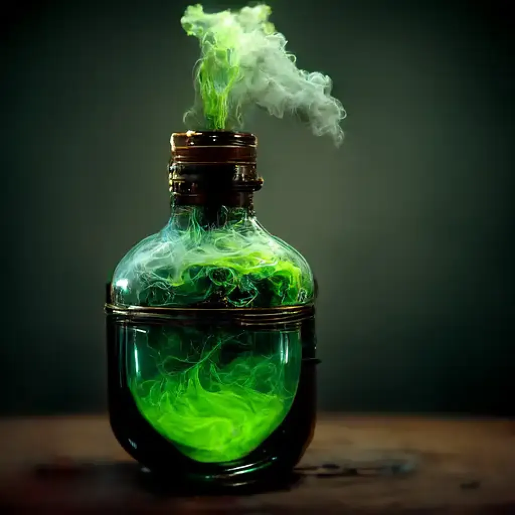 gas potion, green, smoke, dark【Midjourney中国】
