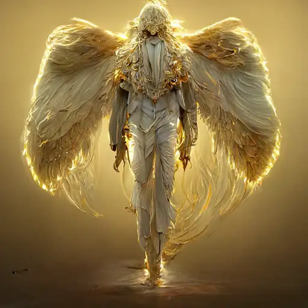 Male angel+long wavy light gol【Midjourney中国】