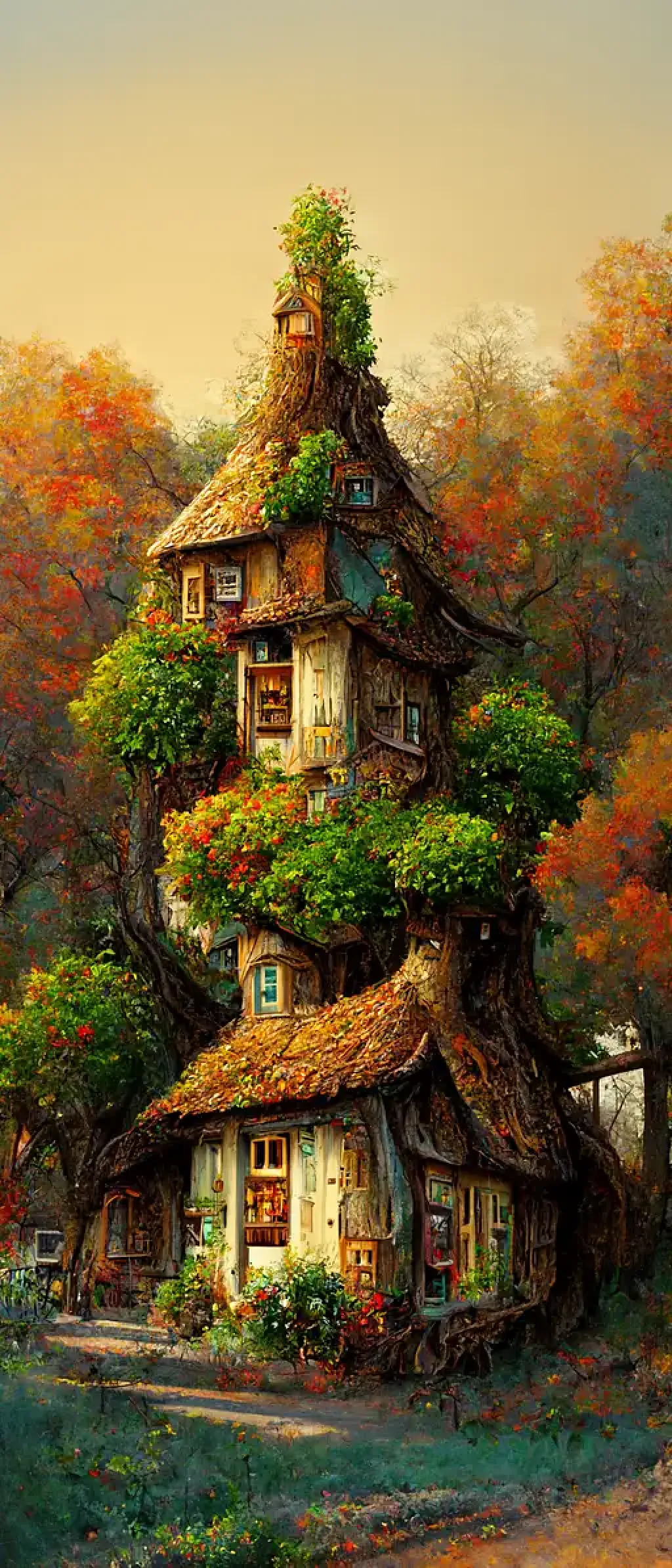 quaint chestnut tree house vil【Midjourney中国】