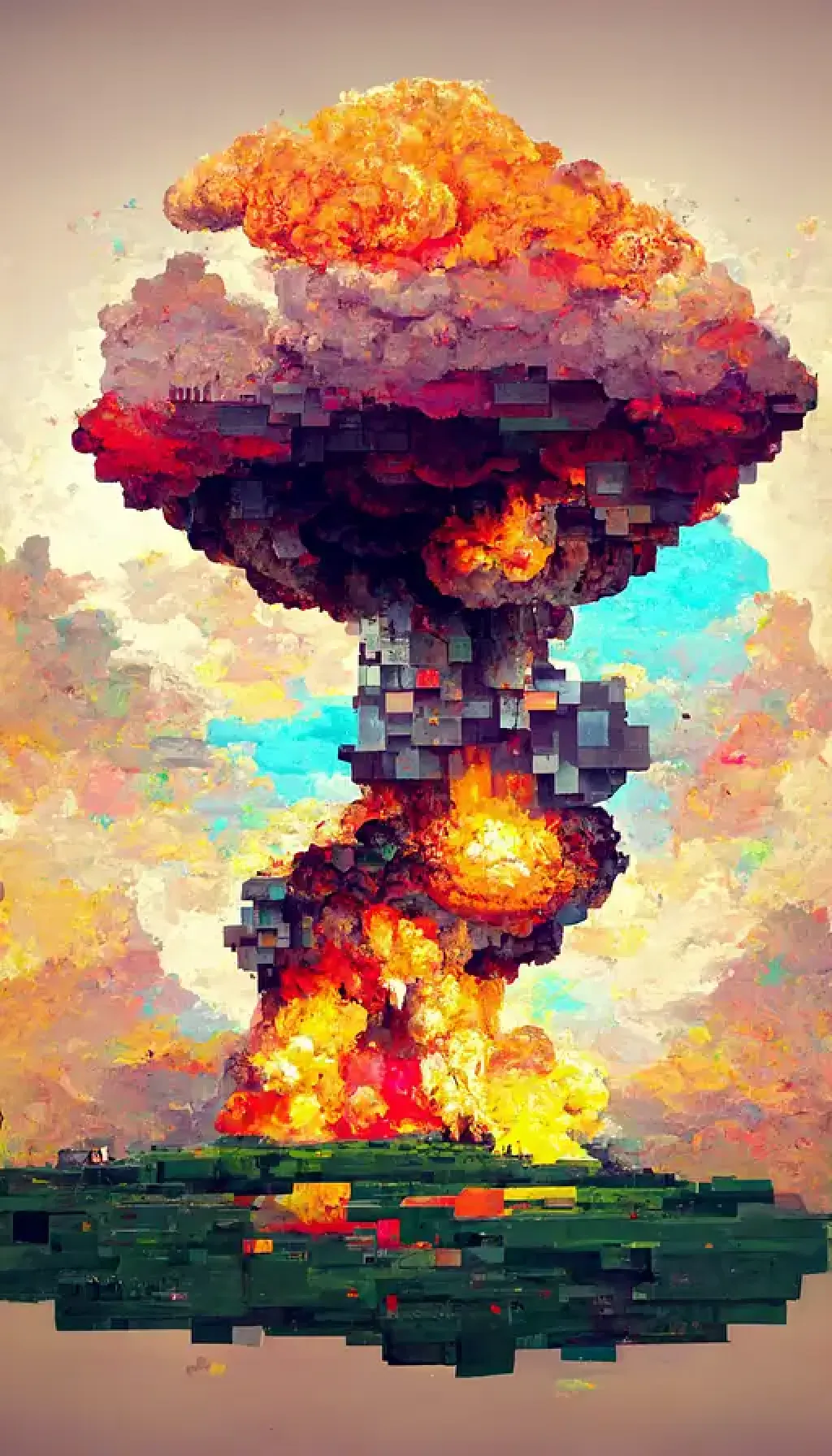 pixel art explosion, painterly【Midjourney中国】